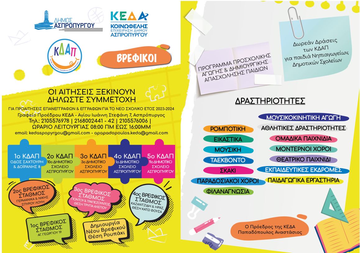 Δήμος Ασπροπύργου: Ξεκινούν οι αιτήσεις για τα ΚΔΑΠ και τους βρεφικούς ...